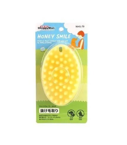 DoggyMan Honey Smile Щетка для животных силиконовая желтая для кошек с короткой шерстью