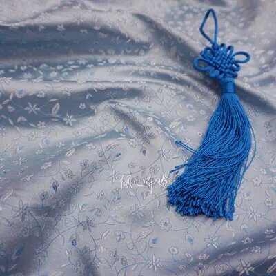 Шелковая вискозная ткань Hanfu с цветочным принтом Синий, blue