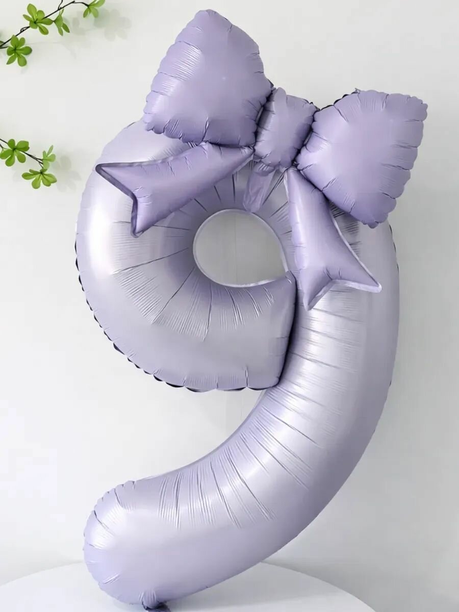 Шар воздушный "Большая цифра 8", фольгированный, сиреневый, с бантом, 102см