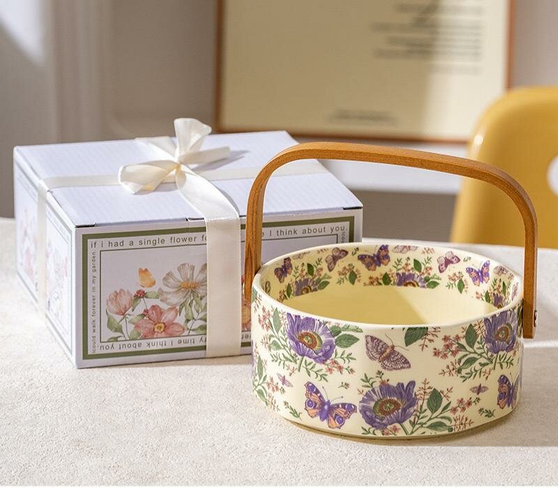 Керамический ретро-переносной поднос для фруктов, легкая роскошная корзина для фруктов, диаметр 15 см, 1 шт