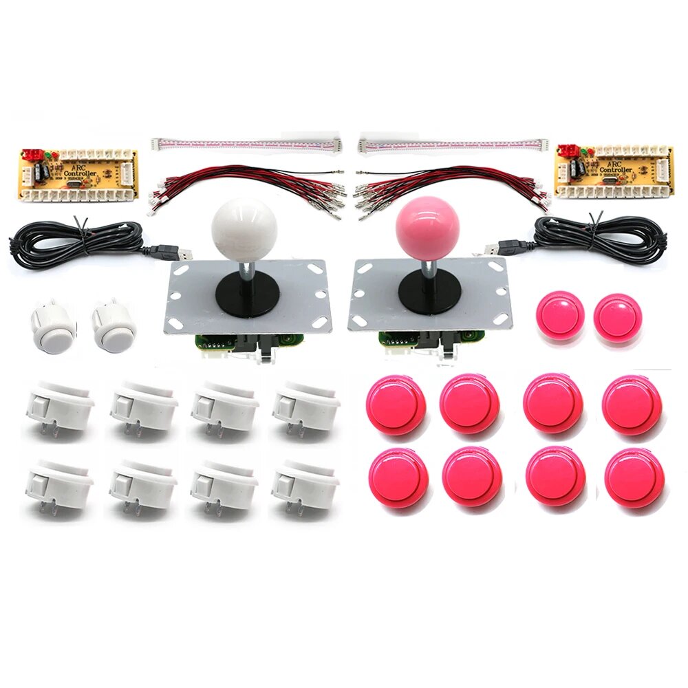 DIY Arcade Kit 2-Player, Розовый/Белый, Color: Розовый, Color: white pink