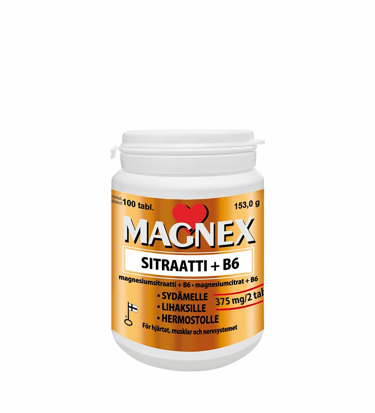 Magnex sitraatti + B6/ Цитрат Магния + витамин B6, 100 ТАБ (Финляндия)