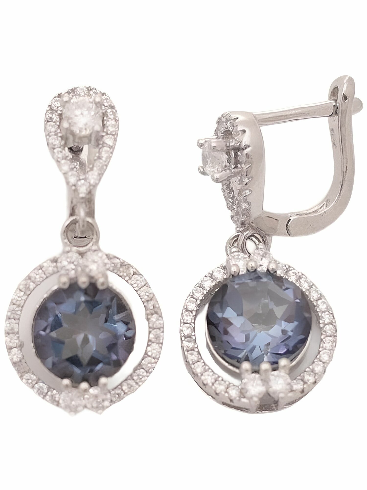 Серьги, серебро, 925 проба, родирование, фианит, кварц