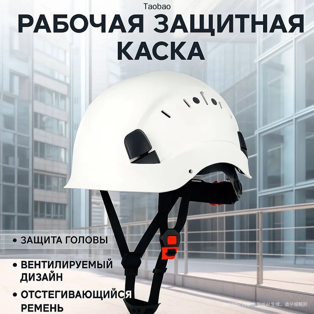 Строительная каска белого цвета, анти-смэш, высокая прочность, с вентиляцией и регулировкой оголовья