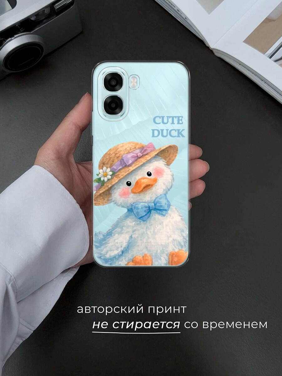 Чехол на Oppo A6x / Оппо A6x с принтом Cute duck, прозрачный — фото 1