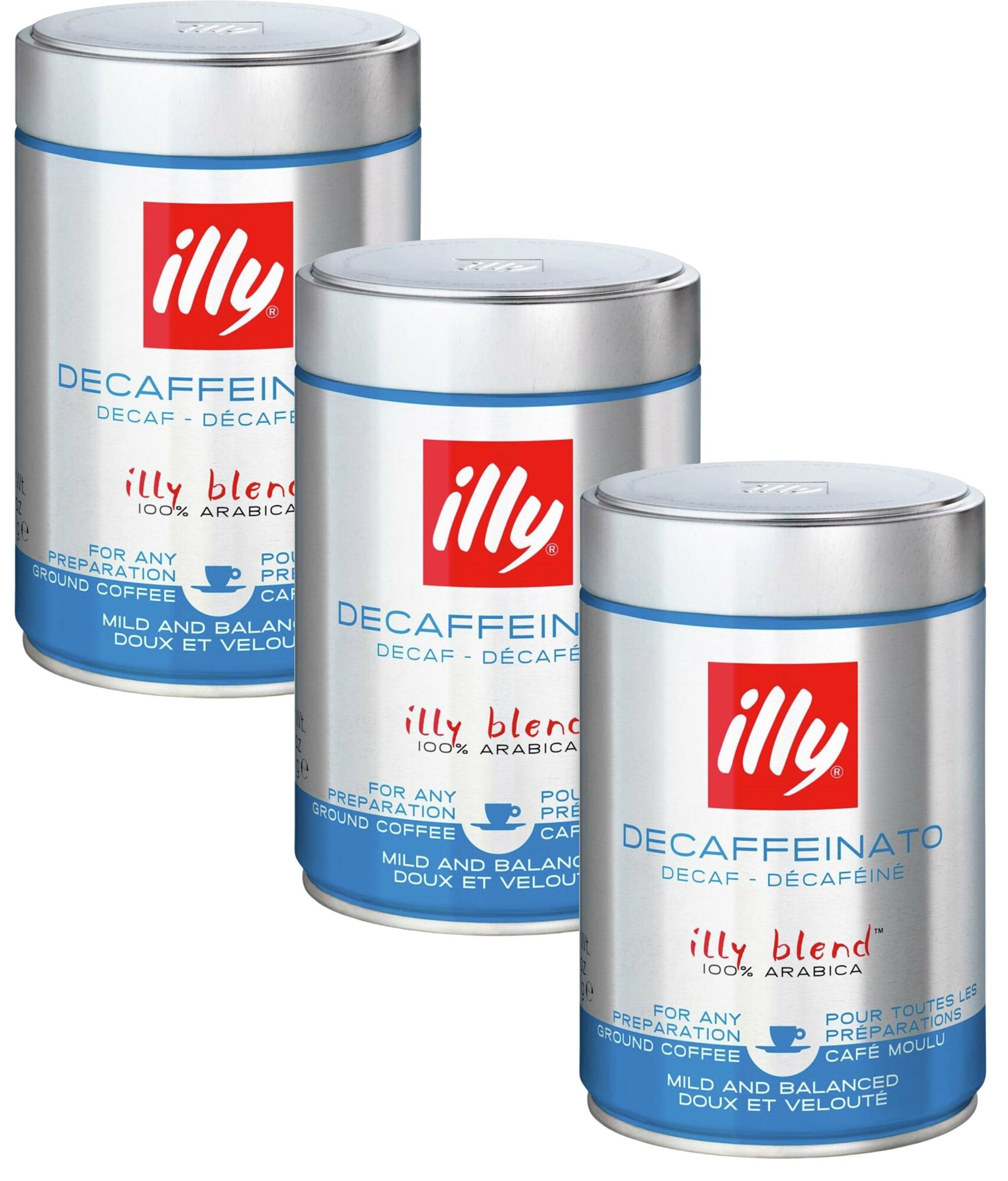 Кофе молотый без кофеина ILLY Decaffeinato (Италия) 250 гр. х 3 шт.