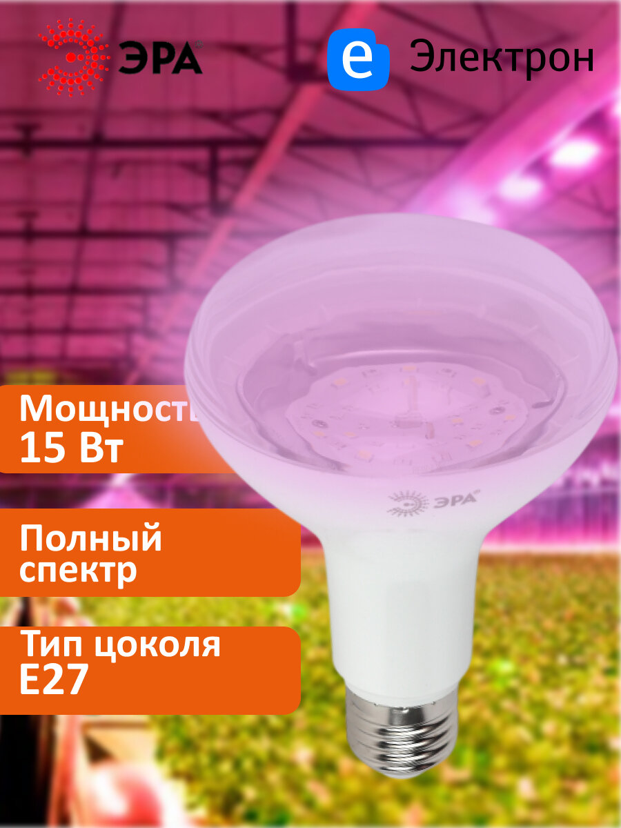 Фитолампа для растений светодиодная ЭРА FITO 15 Вт Е27 полного спектра Б0039173