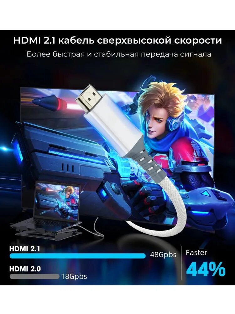 Видеокабель HDMI/HDMI, 2 м, белый — фото 1