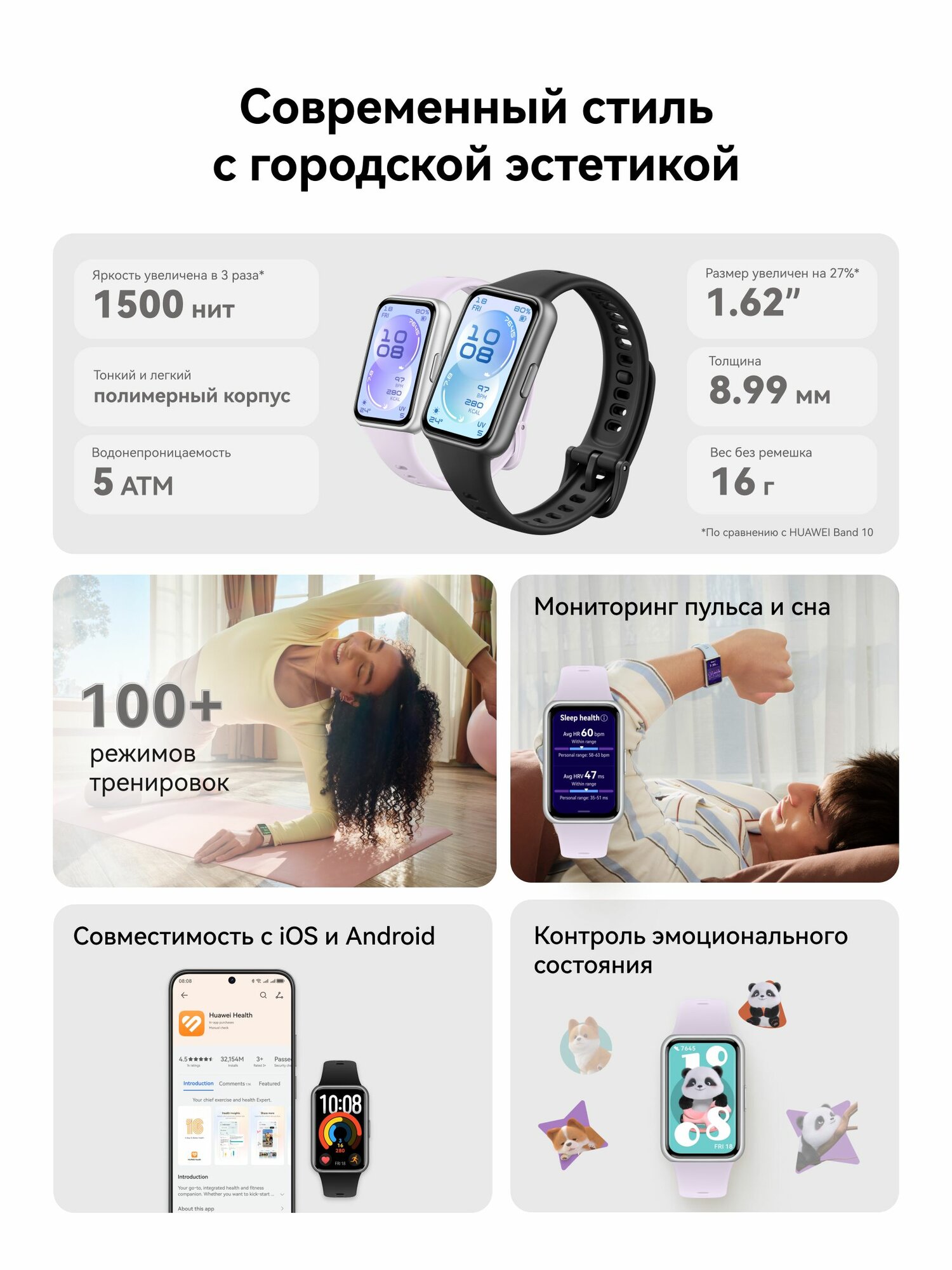 Фитнес браслет HUAWEI Band 11, черный