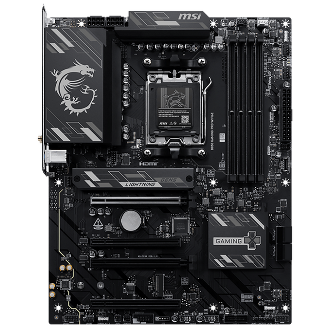 Материнская плата MSI B850 Gaming Pro Wifi6E, поддерживает управление через MSI Mystic Light. [5, 6, 7], AMD B850.