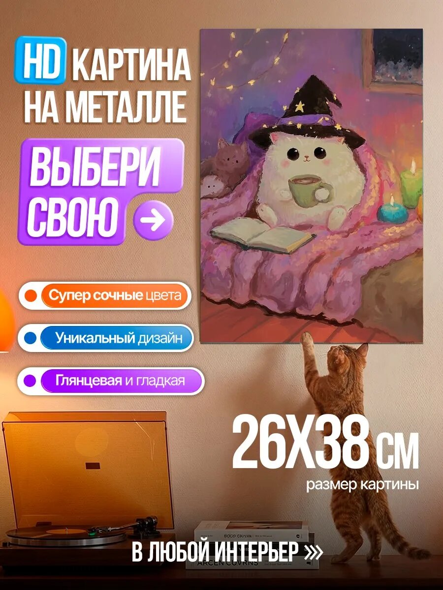 Картина на HD металле Котик ведьма