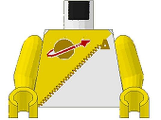 Деталь Lego 973p6ec01 Torso Space Futuron Yellow Pattern, Gold Zipper and Classic Logo / Yellow Arms / Yellow Hands