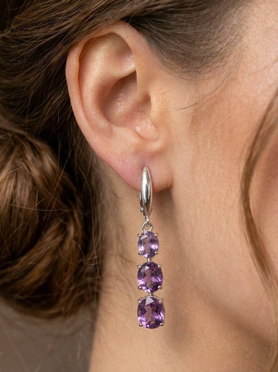 Серьги, серебро, 925 проба, родирование, аметист