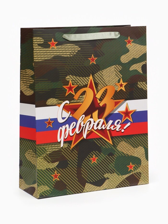 Пакет ламинированный «С 23 февраля!», 31×40×11.5 см