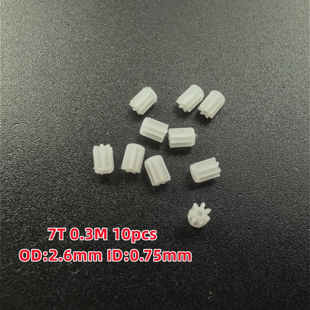Шестерня пластиковая 7T 0.3M, белая, 10шт, OD:2.6mm, ID:0.75mm