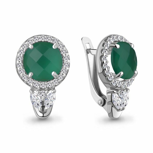 Серьги Abis, серебро, 925 проба, родирование, фианит, агат