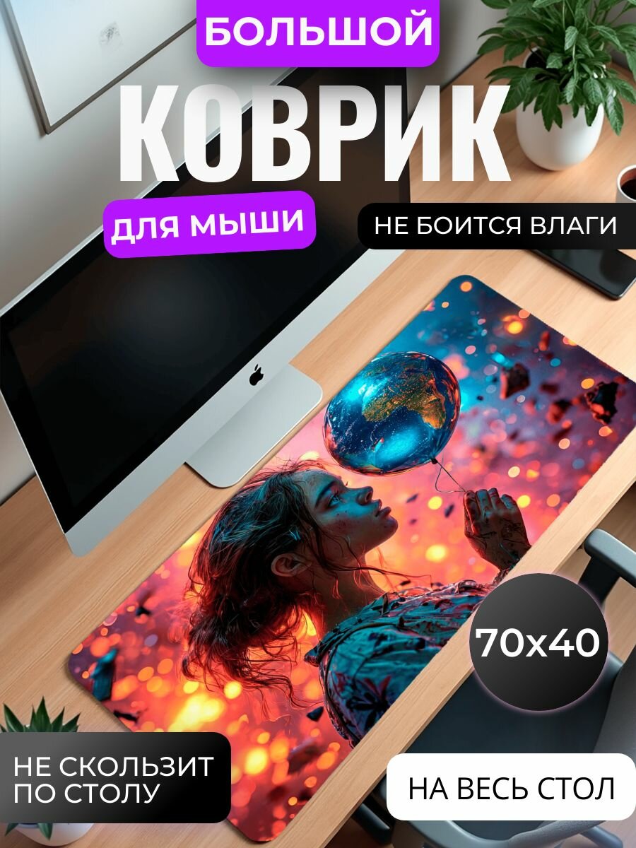 Коврик для мышки большой, игровой "Хранительница миров" , 70 см x 40 см