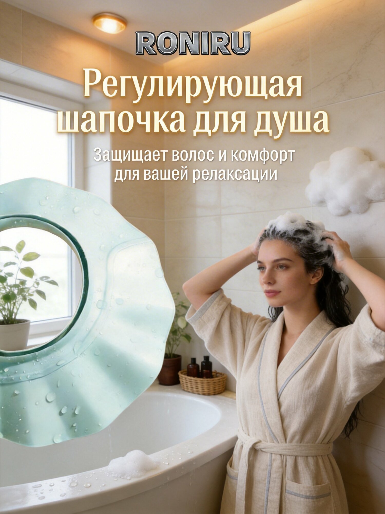 Регулируемая шапочка для душа, защитный козырёк для мытья волос с мягкой посадкой — защита глаз и ушей от брызг для детей, взрослых и пожилых