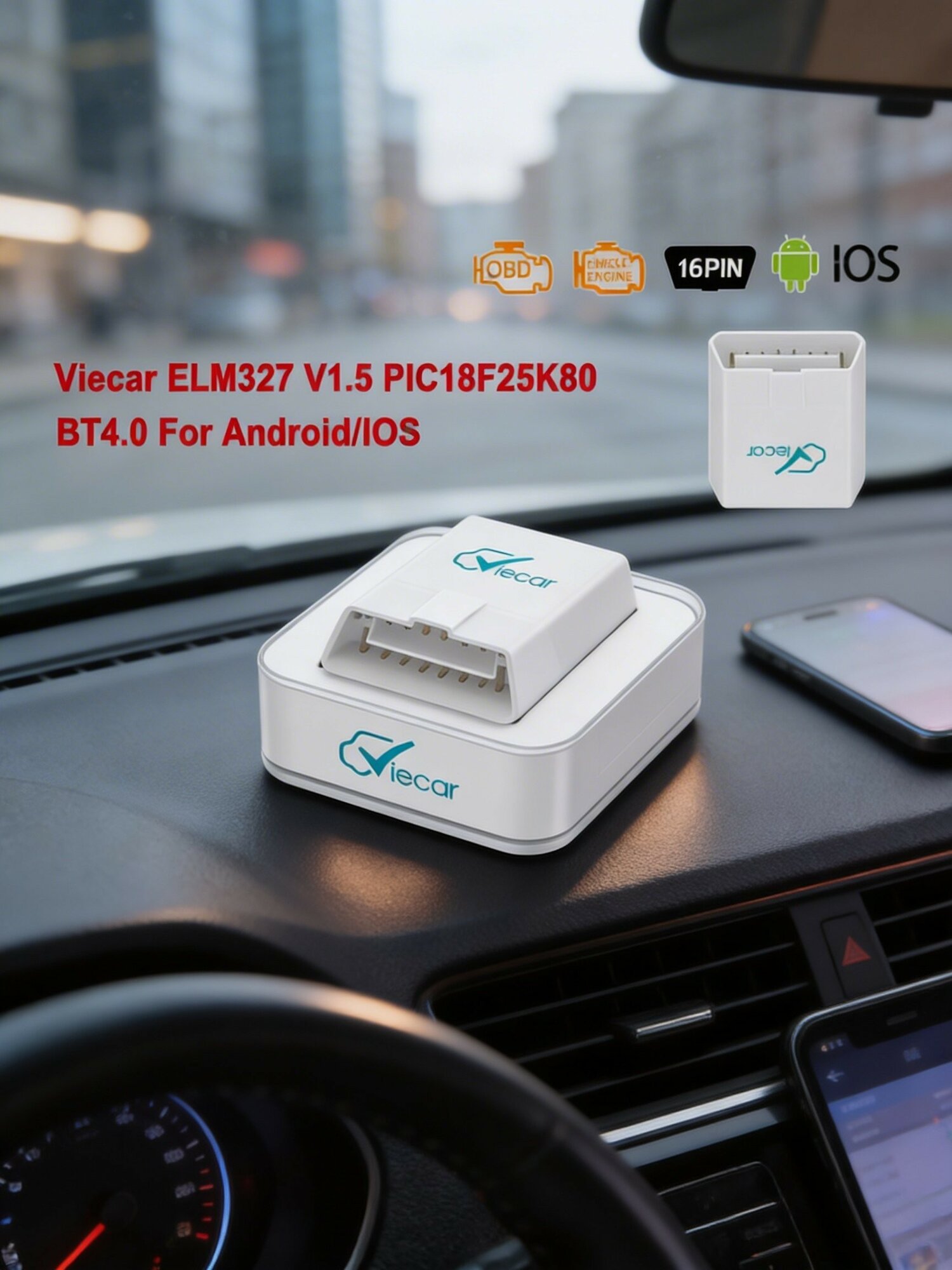 Виекар ELM327 V1.5 Bluetooth 4.0 OBD2 сканер диагностики, адаптер PIC18F25K80 для Android и iOS с поддержкой ATAL и ATPPS