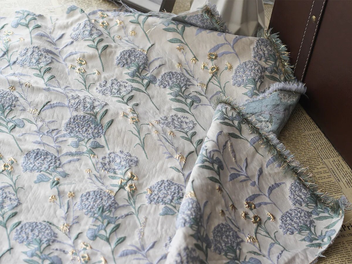 Ткань с цветочным принтом blue grey, 45x140 см