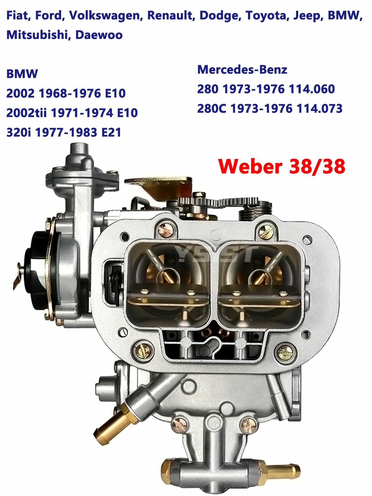 Карбюратор Weber 38/38 (DGES DGEV DGAS) 390 CFM с 2-камерным электроприводом — для Fiat, Renault, Ford, BMW, VW