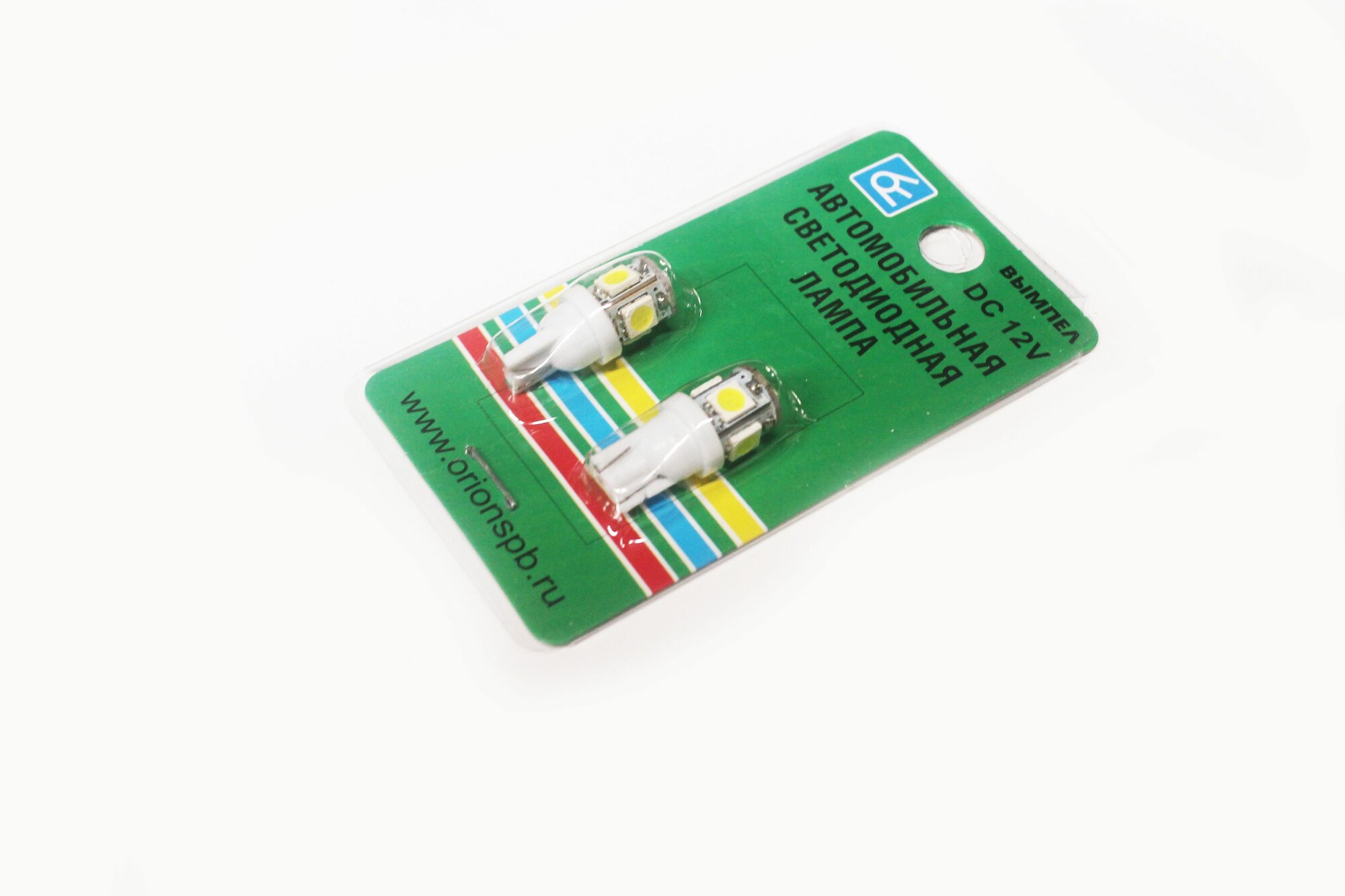 Светодиод 12V W5W 2,1x9,5d T10 5SMD (осв. ном. зн, габар.) б/ц белый (size 5050), 2 шт / НПП Орион / 5125