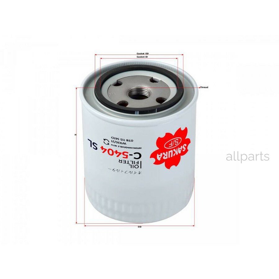 SAKURA C5404SL Фильтр масл. Sakura C5404SL AUDI A4 B5 (8D2) A4 B5 Avant (8D5) A4 B6 (8E2) A4 B6 Avant (8E5) A4