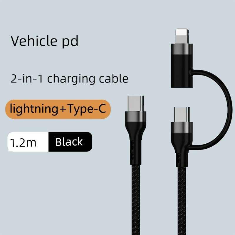 Двойной кабель быстрой зарядки PD, 1.2 метра, Type-C 60W + Apple 20W, черный, совместимый с iPhone 17/16/15/14/13