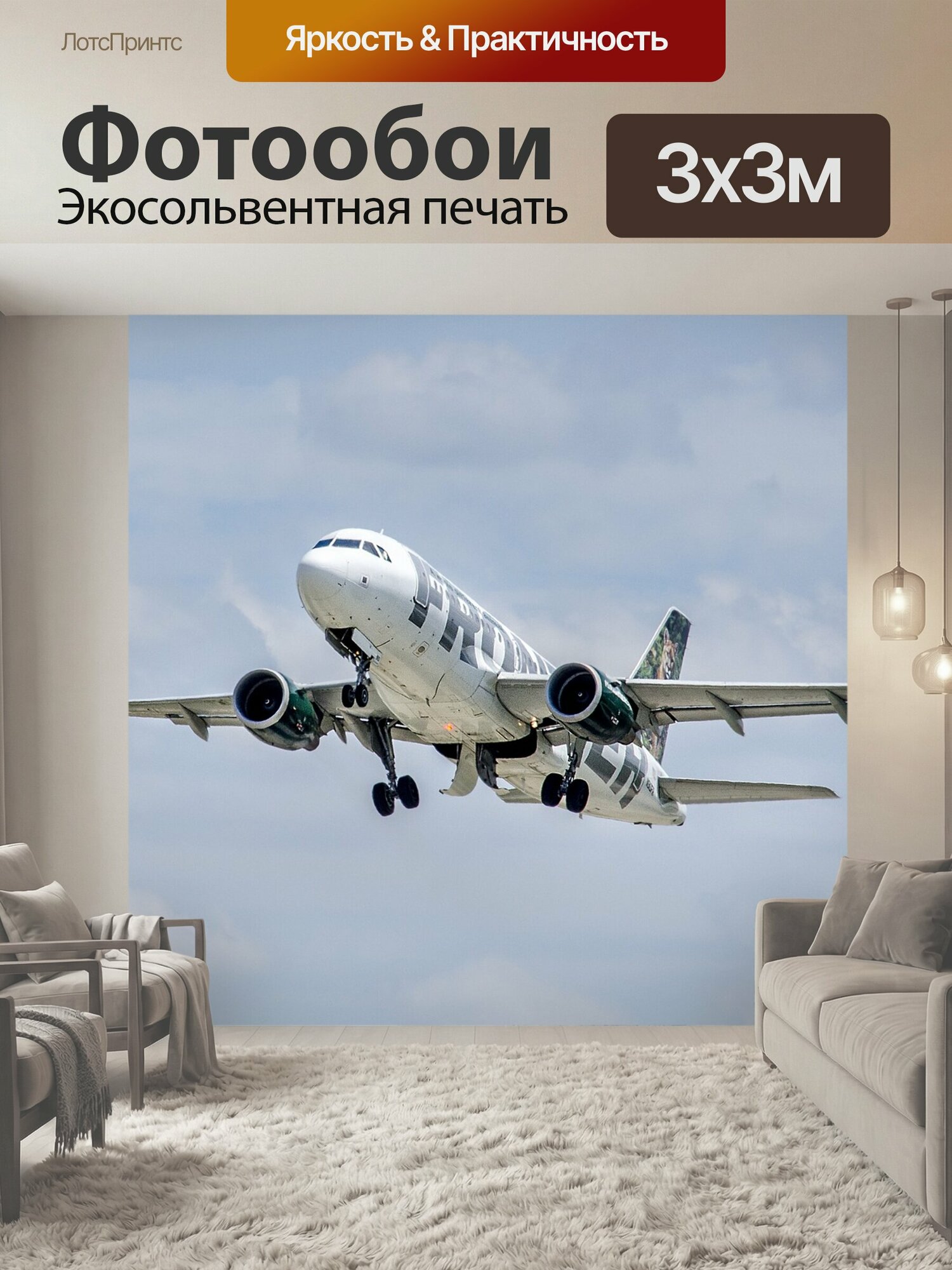 Фотообои "Самолет, технология, полет" 300x300 см. экосольвентная печать