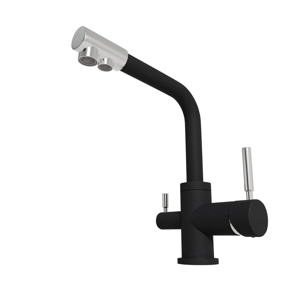 Смеситель для кухни Emar Quartz 3003N.12 Оникс с краном для питьевой воды, с поворотным изливом, черный, матовый, однорычажный, латунный, с керамическим картриджем