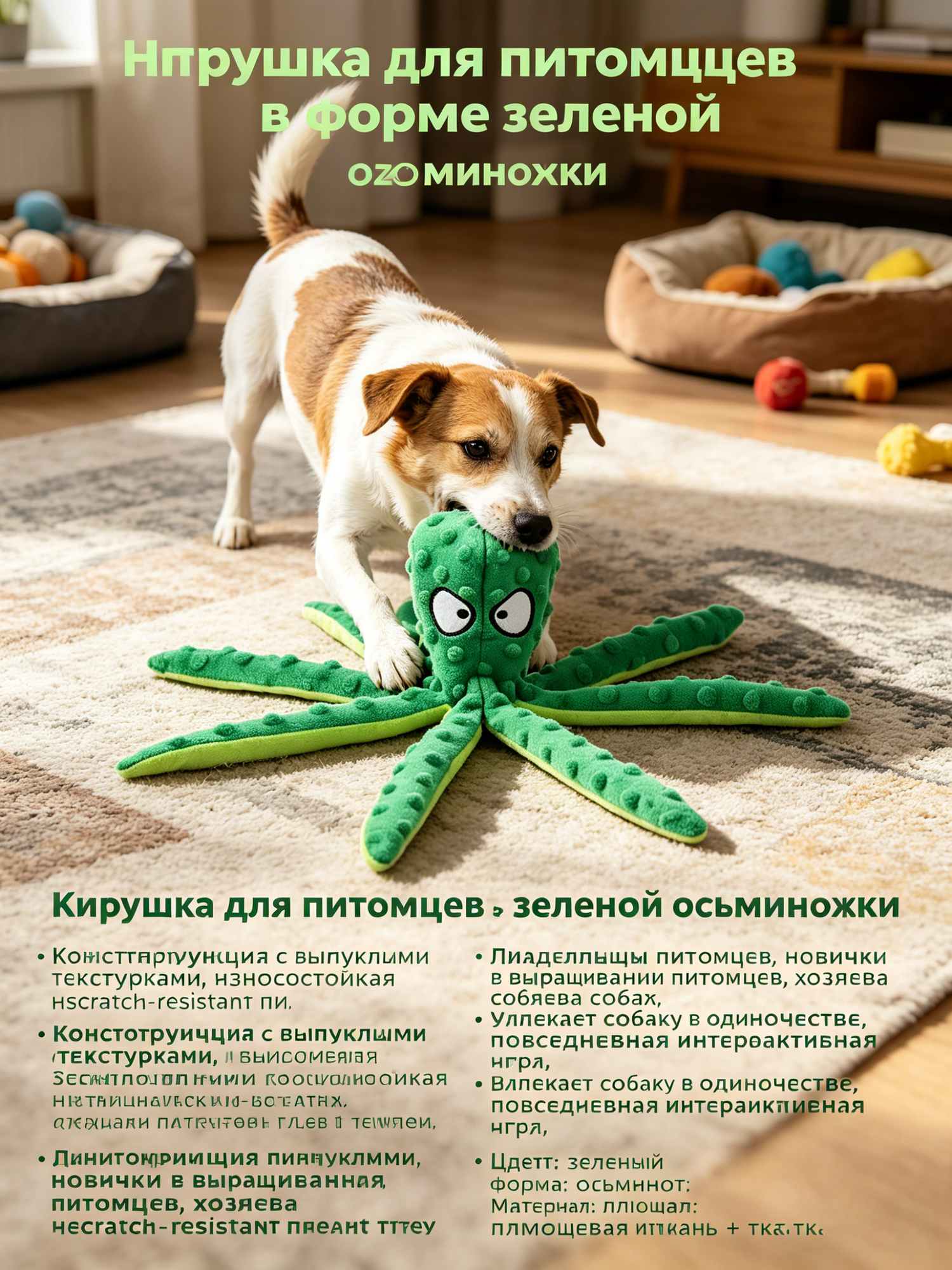Игрушка-осьминог для собак с пищалкой, шуршащая, для всех пород и размеров, для игр и жевания