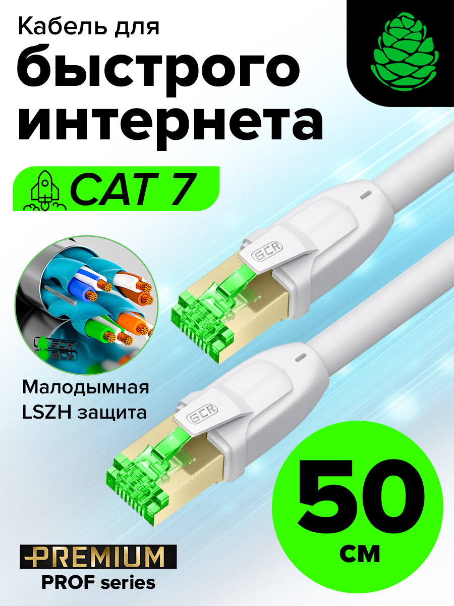Короткий Патч-корд 50см LSZH PROF кат.7 F/FTP RJ45 28AWG белый 24K GOLD T568B GCR кабель для интернета