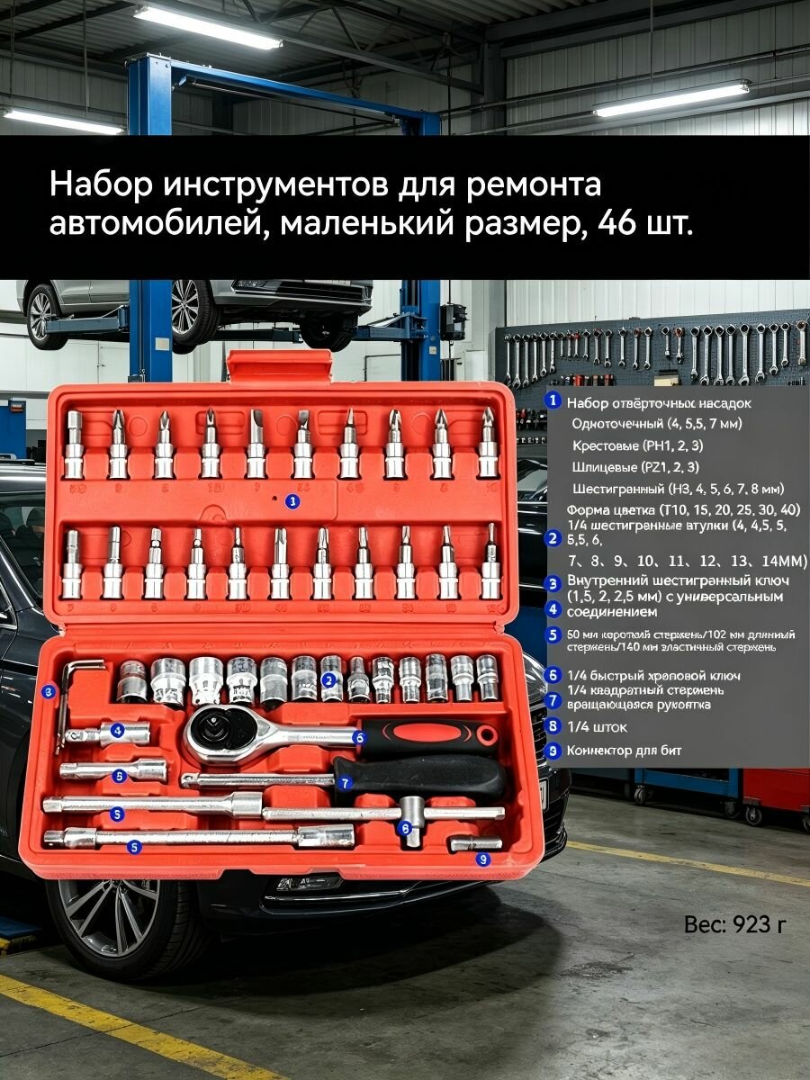 Набор торцевых головок с трещоткой, универсальный комплект автоинструмента 1/4" и 1/2", кейс с ключами и битами, для ремонта автомобиля и дома