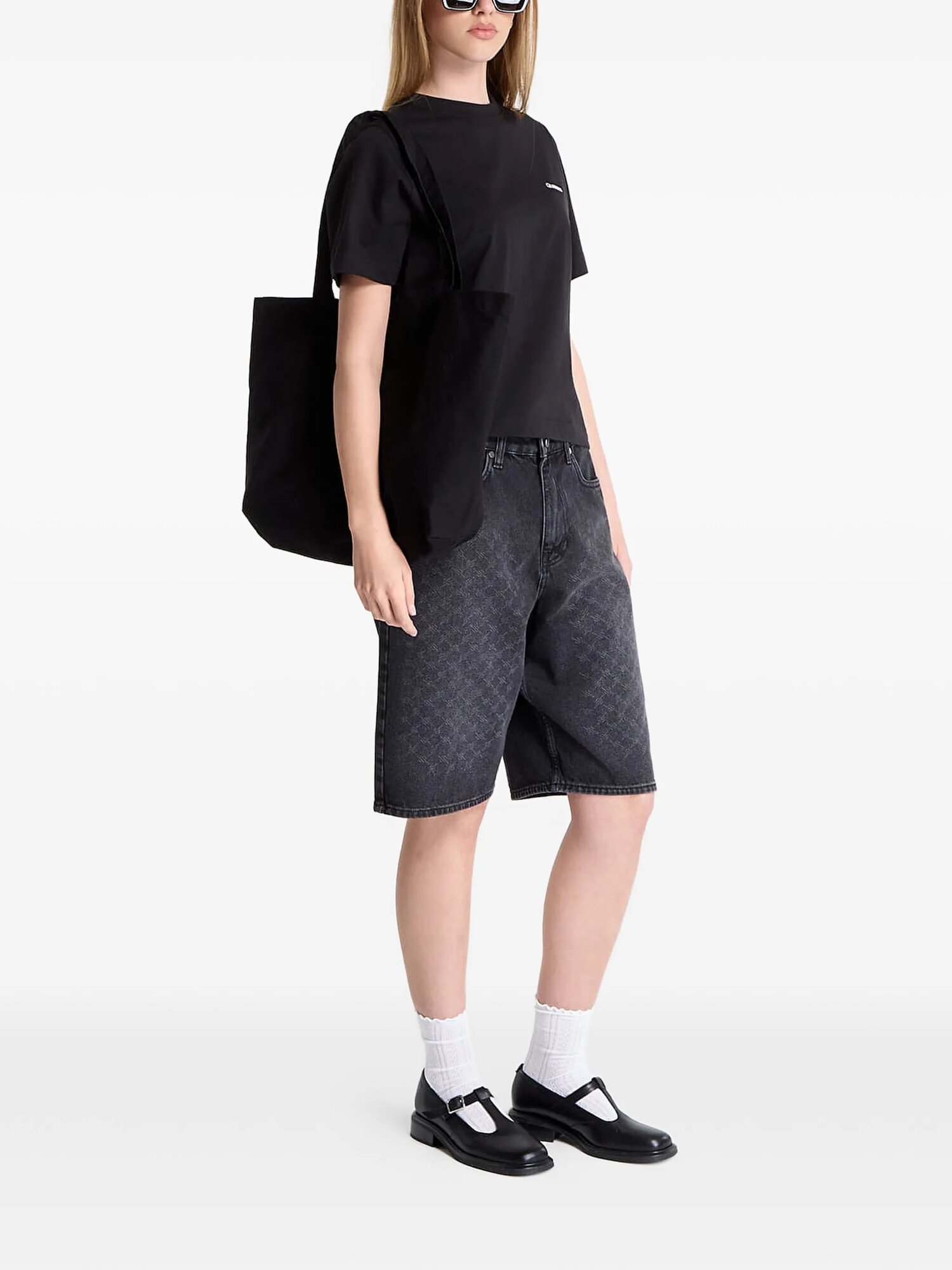 Шорты Daily Paper Monogram-pattern denim shorts, размер 44, black/black — фото 1