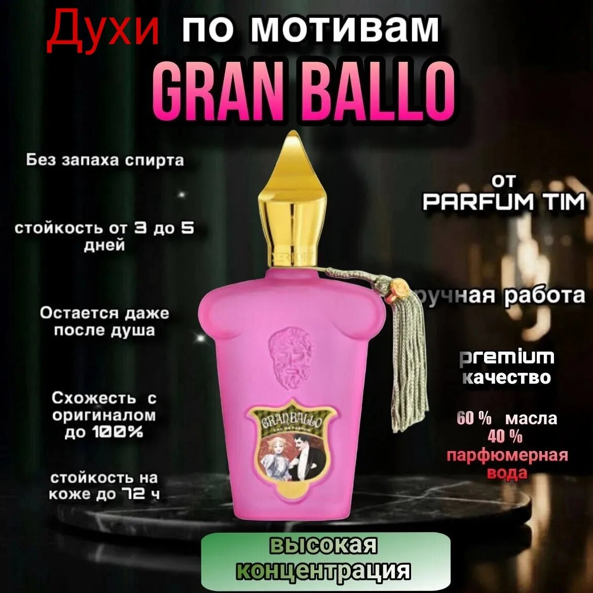Парфюмерная композиция ручной работы концентрированная по мотивам Gran Ballo, (Спрей) 50 мл стойкие и шлейфовые