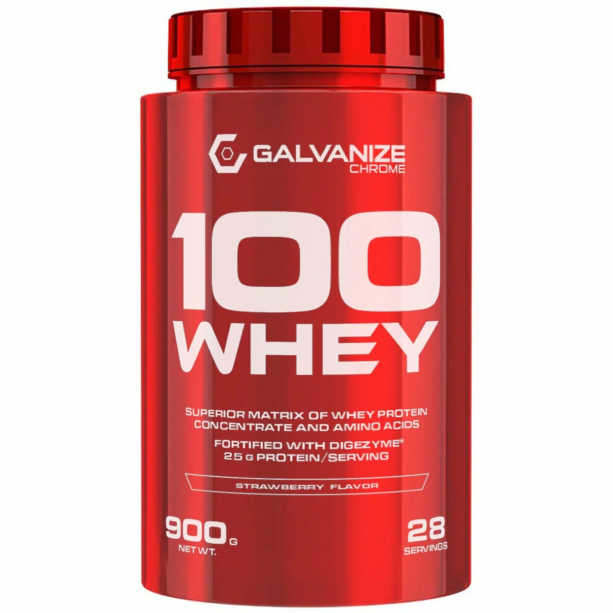 Galvanize C 100 Whey 900 гр Клубника. Для восстановления и роста мышц. Произведено в Европе