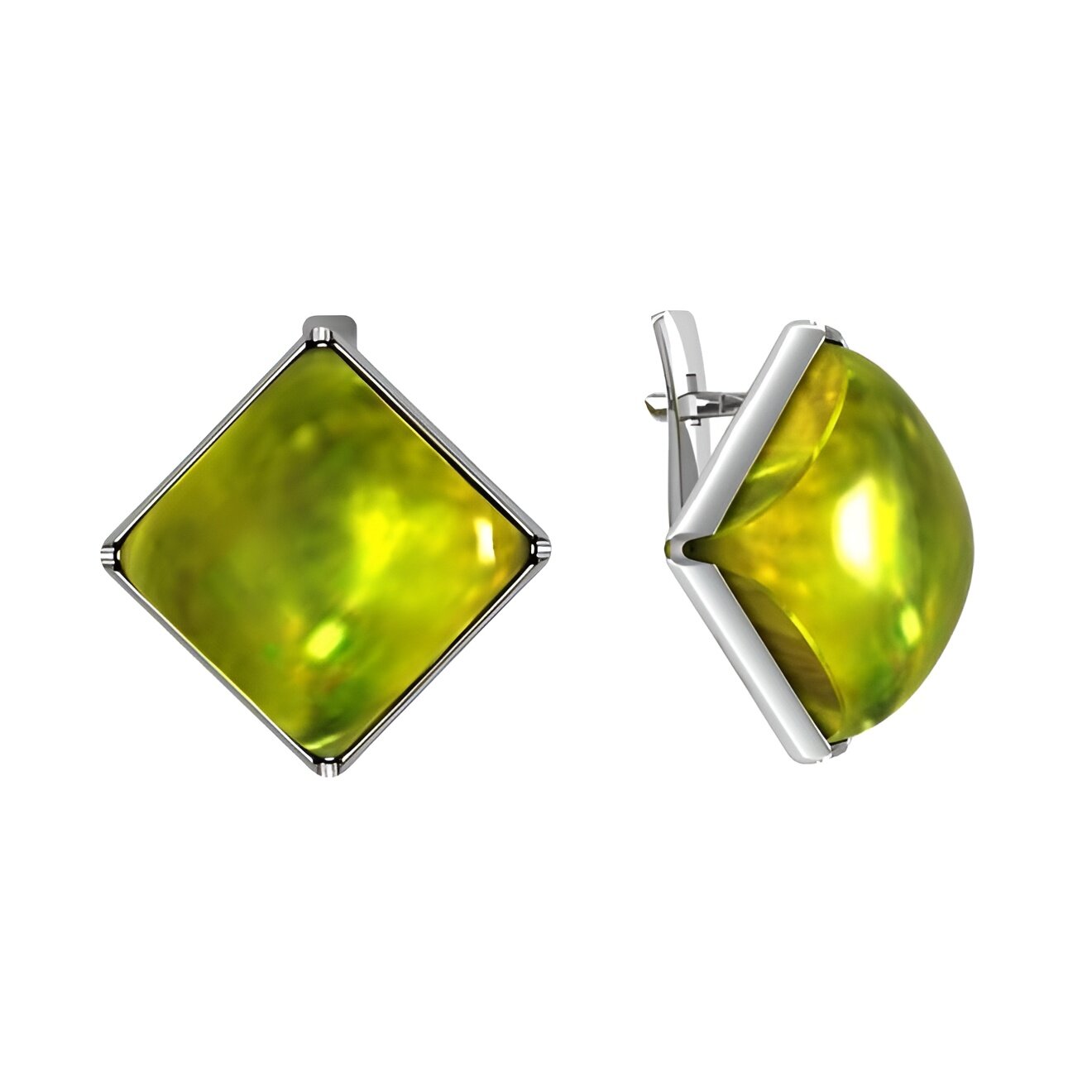 Серьги, серебро, 925 проба, янтарь