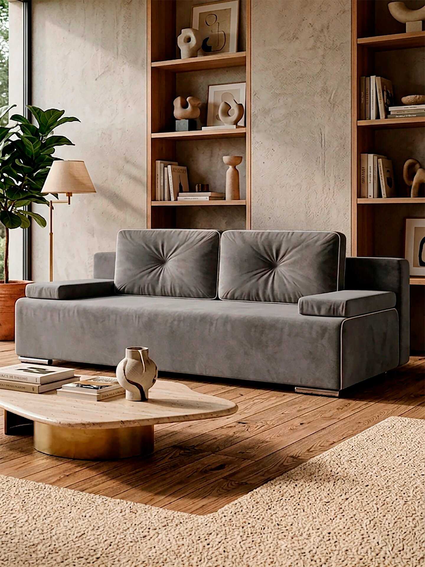 Диван Фрог Лайт Velutto 19 NOW 200x91x80 см, серый Велютто, еврокнижка Дом мебели для вас