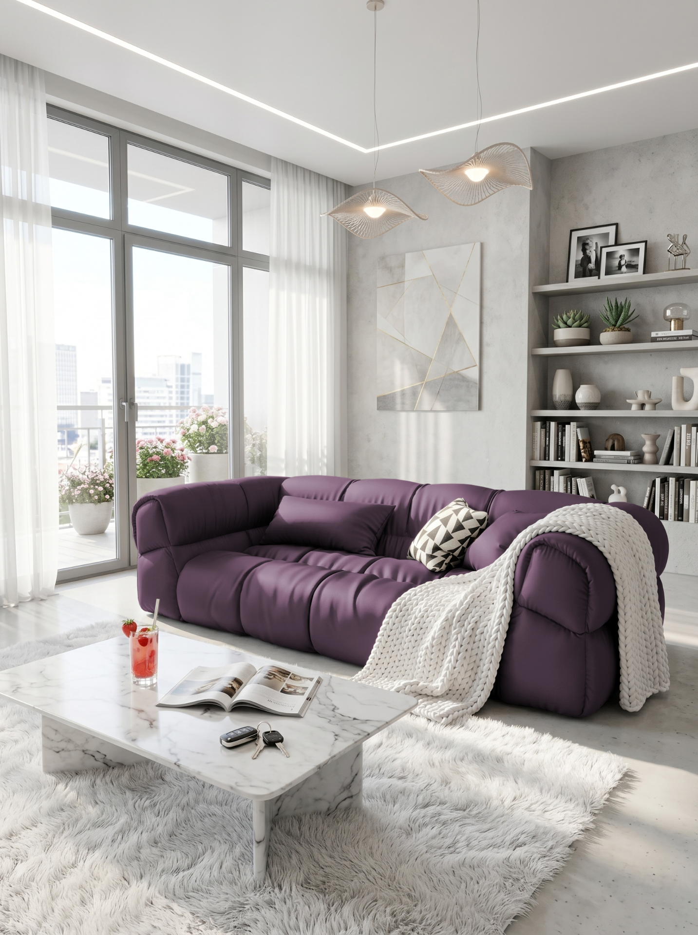 Диван Шелби Galaxy Violet NOW 239x105x72 см, фиолетовый Экокожа, нераскладной Дом мебели для вас