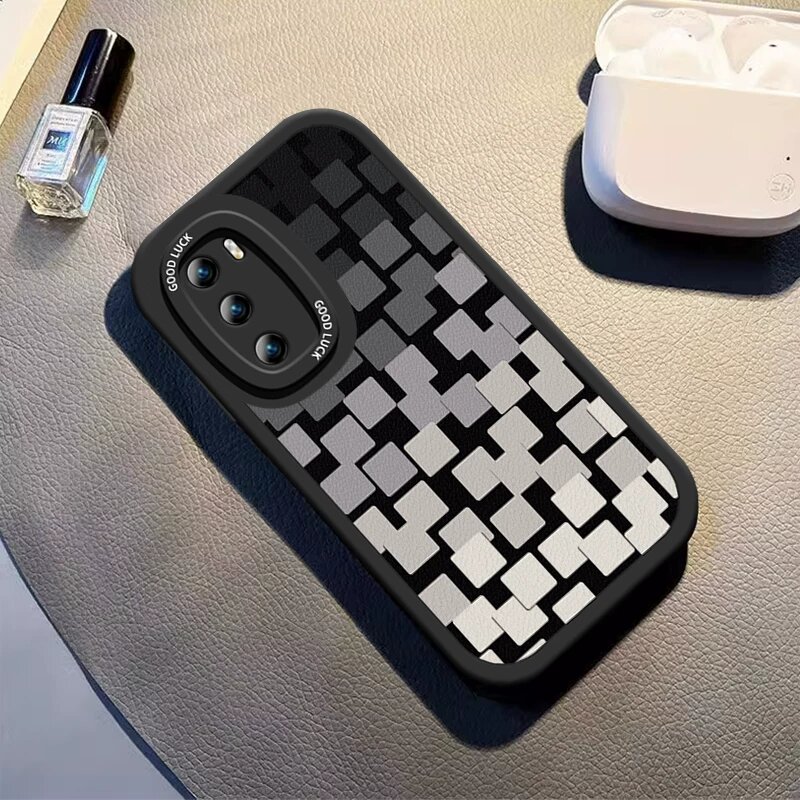Huawei P40 Классический черный силиконовый чехол с клетчатым узором, полная защита, противоударный с закаленным стеклом