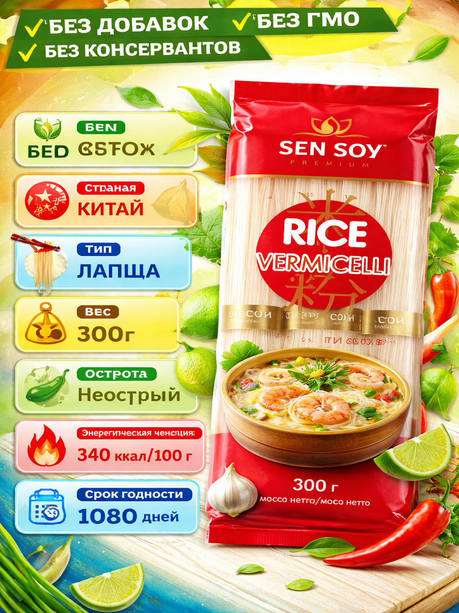 Лапша Sen Soy Rice Vermicelli рисовая, 300г