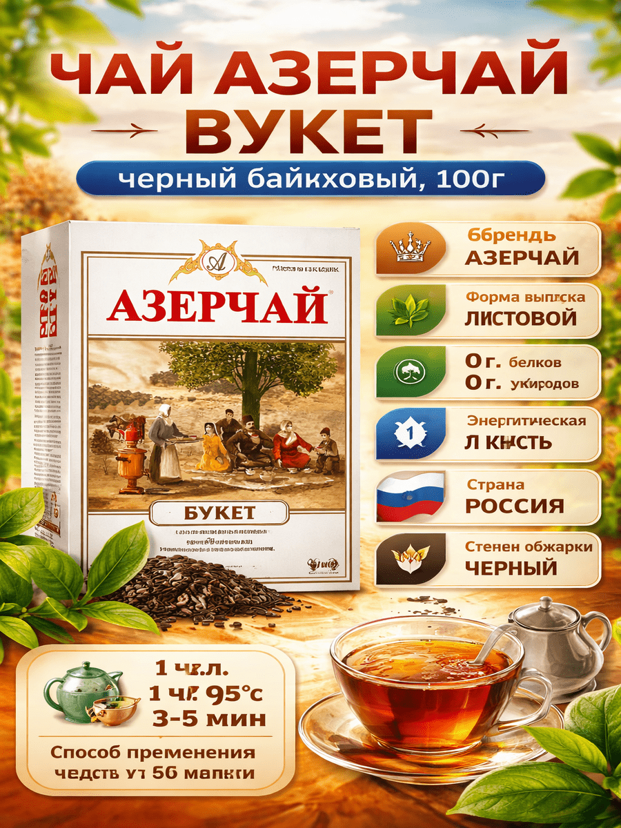 Чай Азерчай Букет черный байховый, 100г