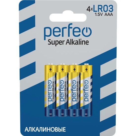 Батарейка алкалиновая Perfeo Super Alkaline LR03/4BL, тип AAA, 4шт, блистер