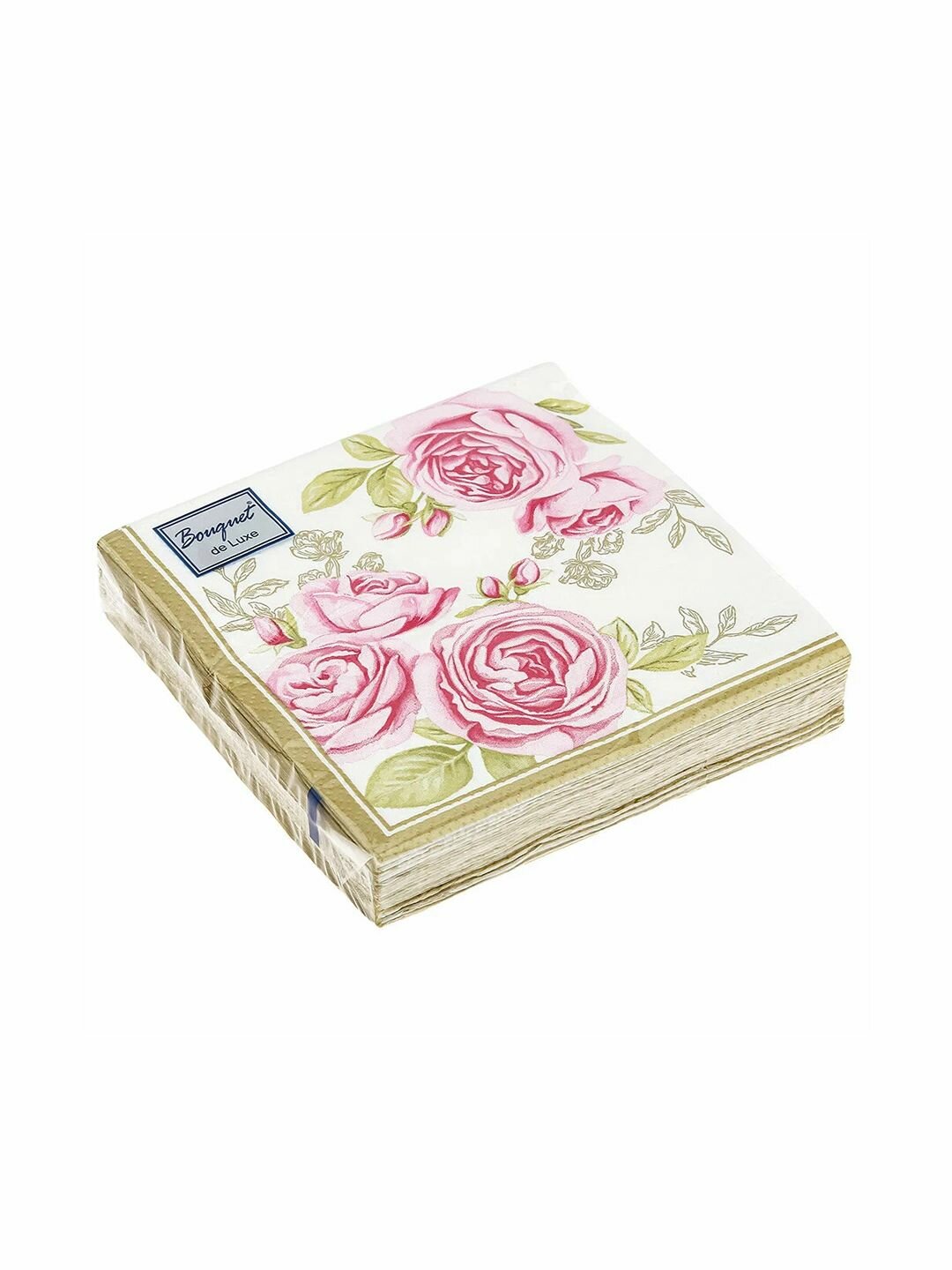 Салфетки бумажные трехслойные "Art Bouquet de Luxe" Роза с золотыми листьями, 24х24см, в пачке 25 штук