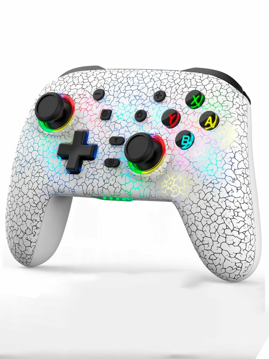 Геймпад беспроводной джойстик S09 RGB, белый кракелюр