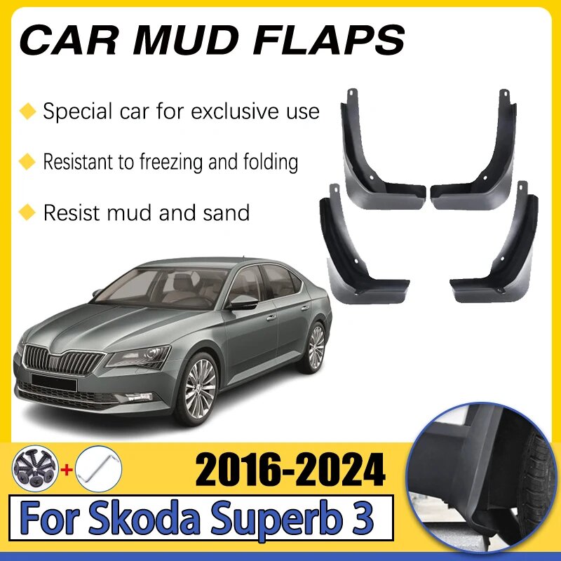 4 шт. автомобильные брызговики для Skoda Superb 3 B8 MK3 3V iV 2016-2024 2017, автоматический брызговик, переднее и заднее крыло, автомобильные аксессуары