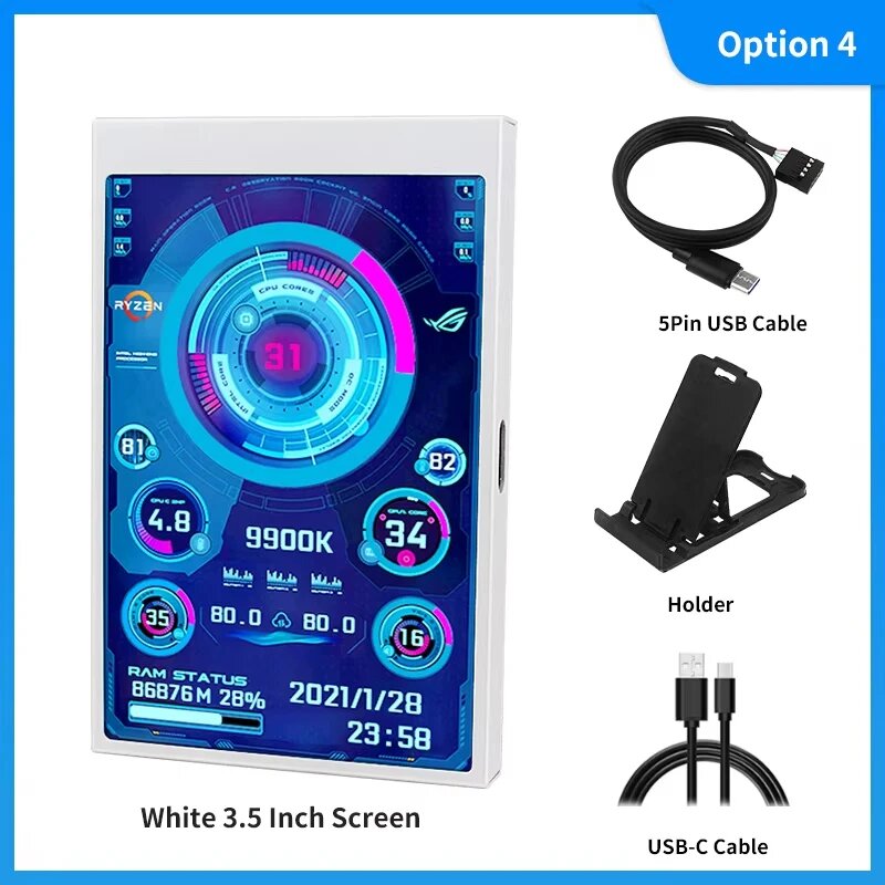 3.5" IPS USB-монитор для ПК, белый, Kit 2