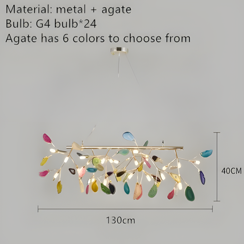 Светодиодная люстра QINGYUNKE романтическая форма листьев, Colorful agate, Warm white, Long 130cm-24 Lights