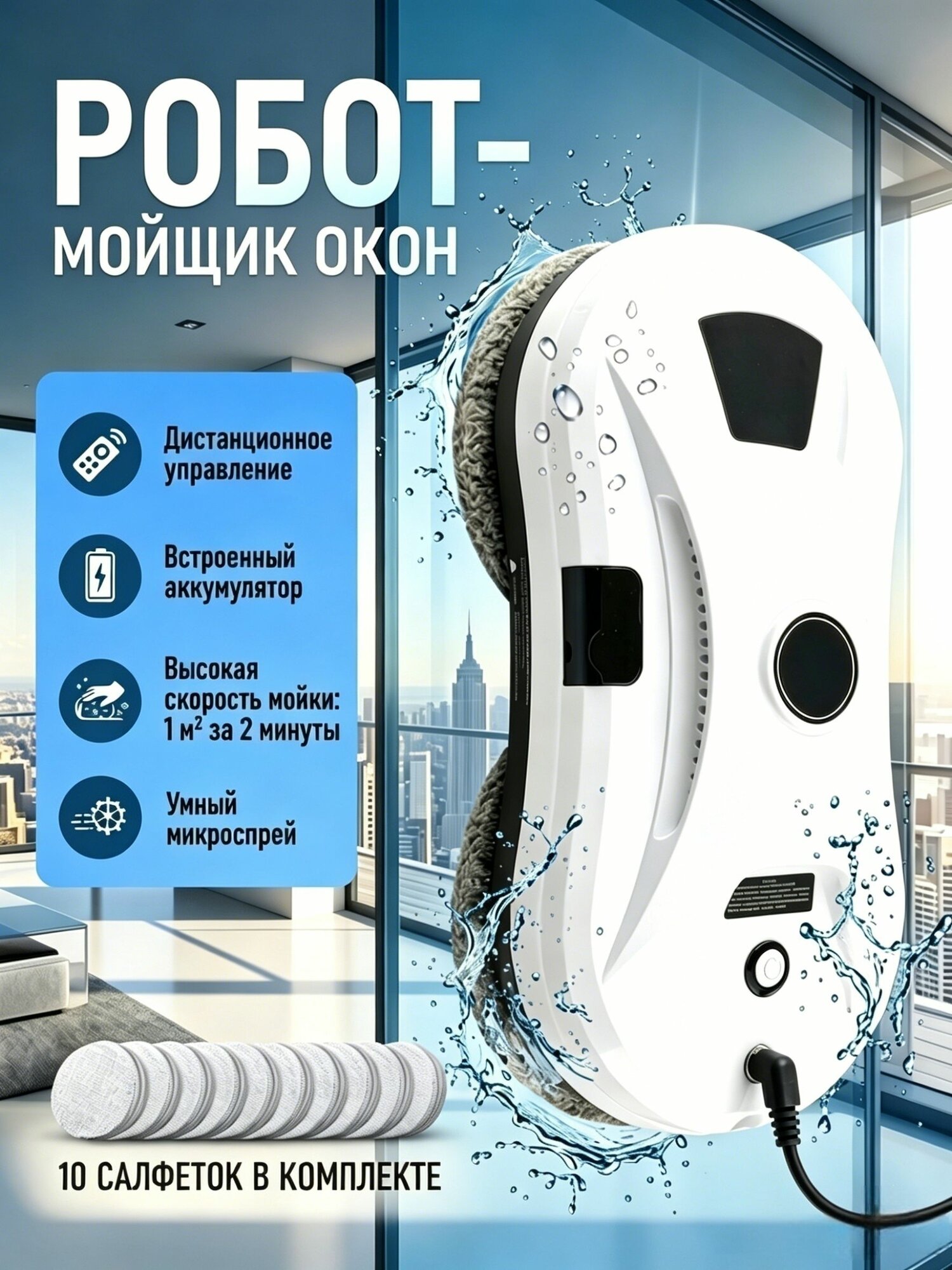 Робот мойщик окон с распылением автоматический для зеркал