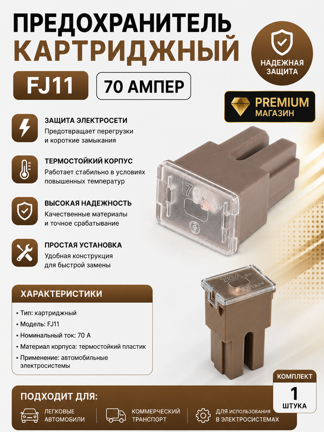 Предохранитель картриджный FJ11 70 Ампер (FJ11) Евро Стандарт